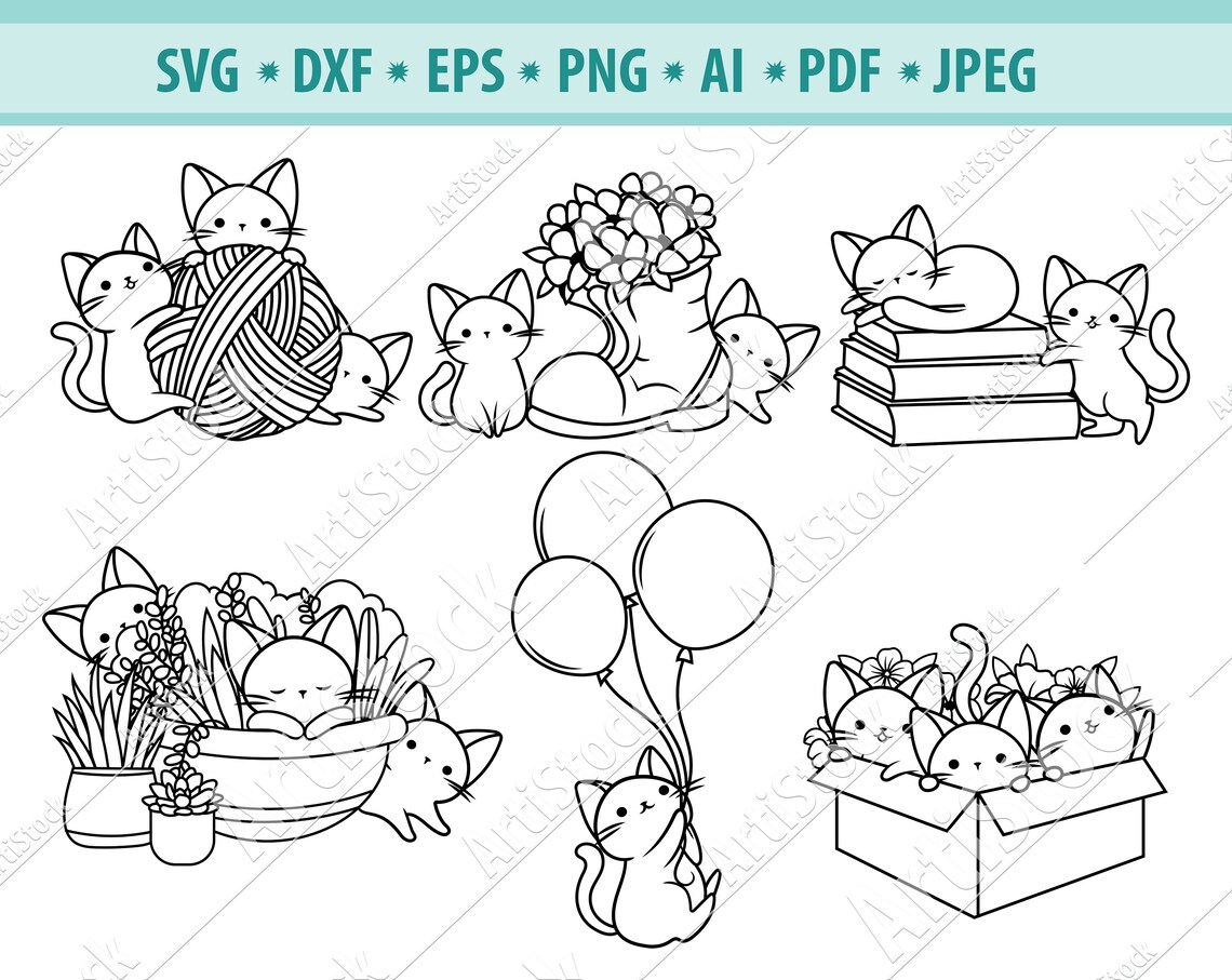 Playful Cats SVG Black Cat Svg Flower Cat Svg Funny Cat - Etsy