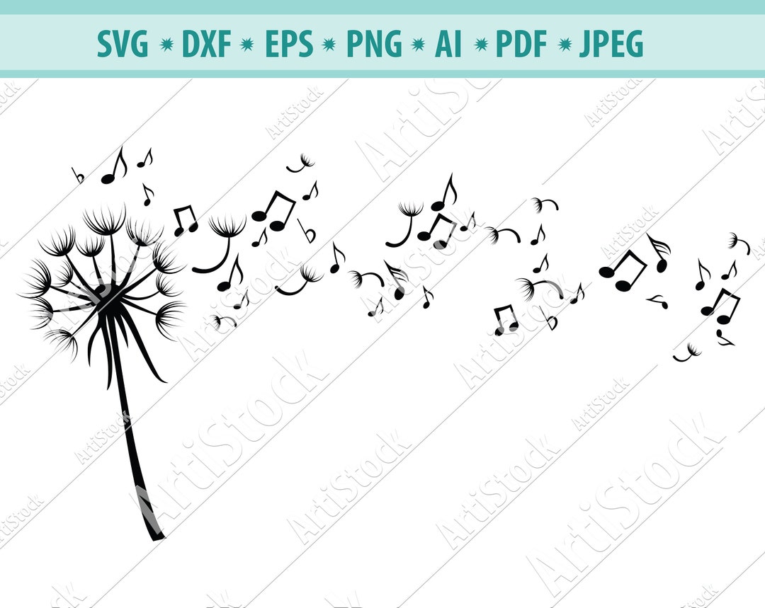 Dandelion With Notes SVG, Music Svg, Notes Svg, Dandelion Flower Svg ...