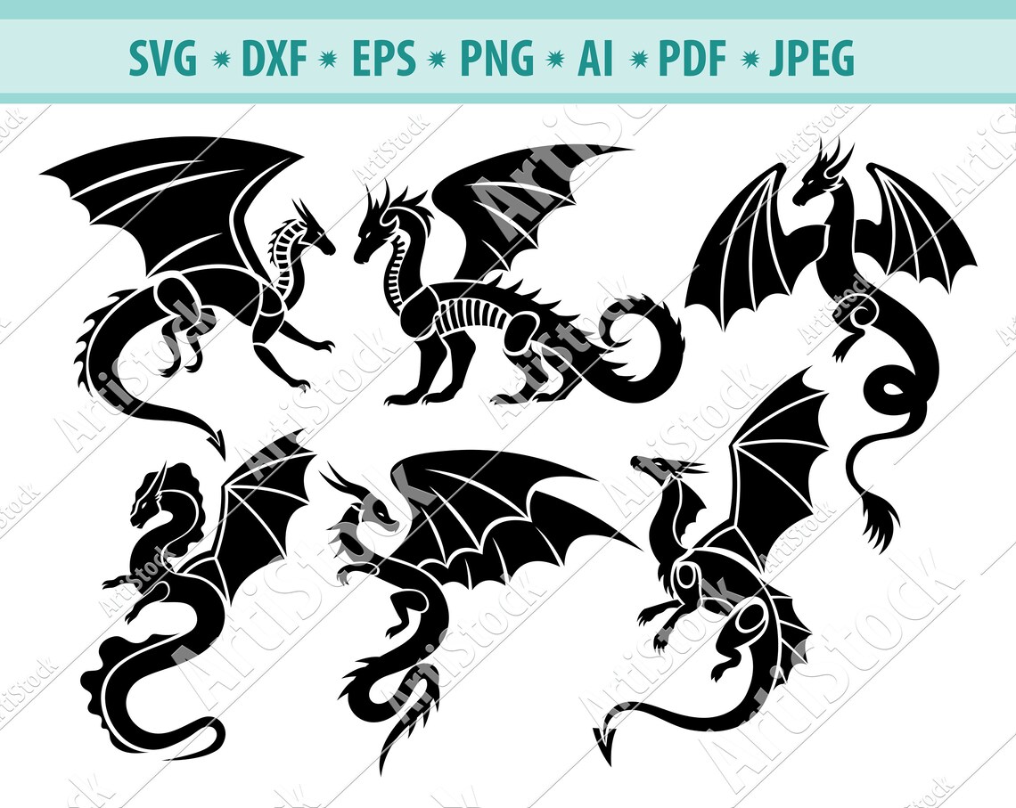 Silhouette Dragon Svg Flying Dragon Svg Fantasy Dragon SVG - Etsy