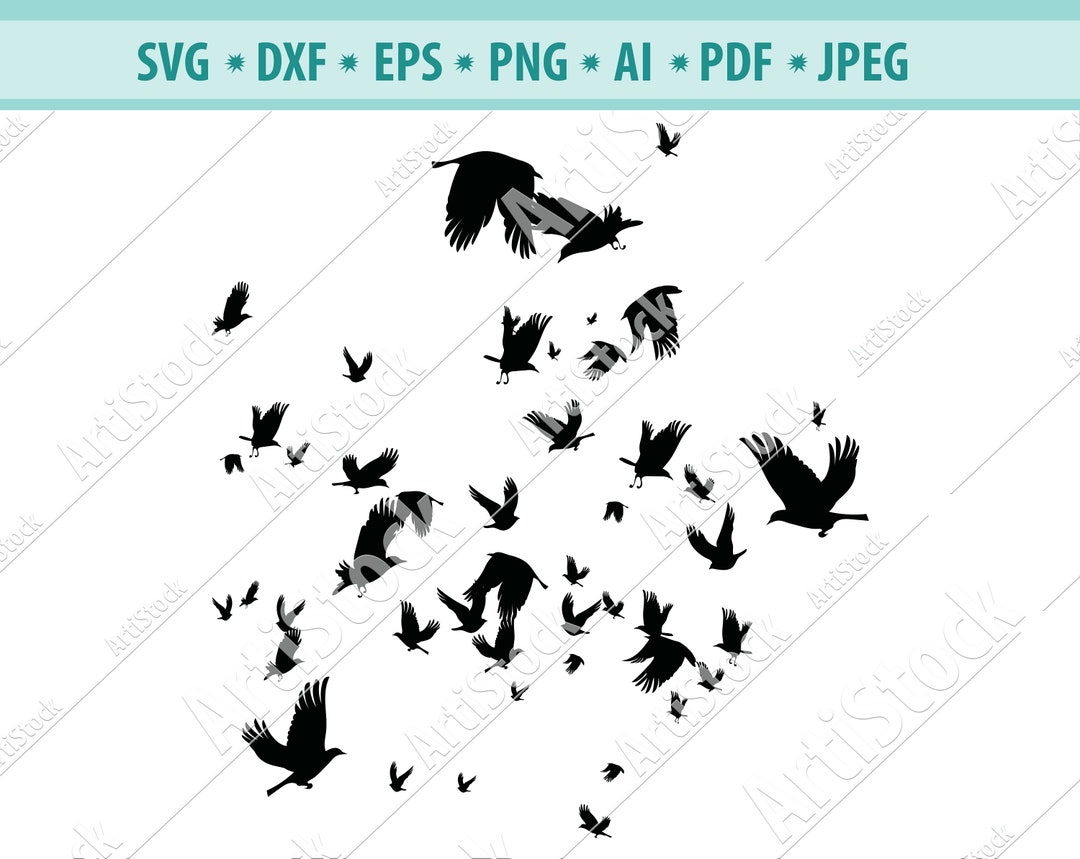 Flock of Birds SVG Vector, Silhouette of Birds SVG, Flying Birds for ...