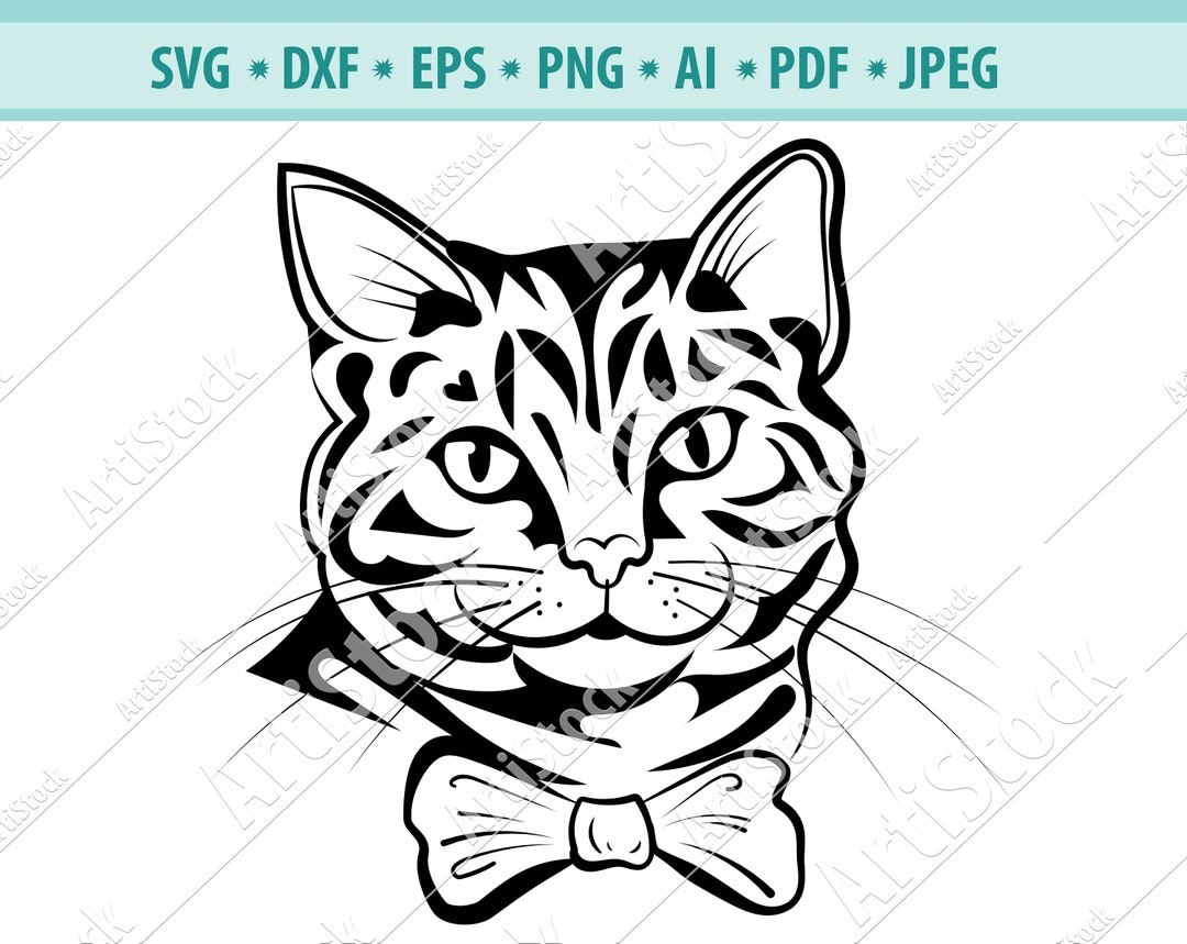 Cat SVG File, Stylized Cat Silhouette Svg, Png, Dfx, Cat Image, Line ...