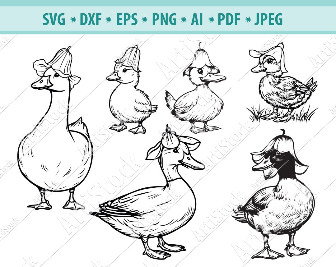 Duck Flower Head SVG, Goose With Flower Hat, Duckling Cut File, Gosling ...