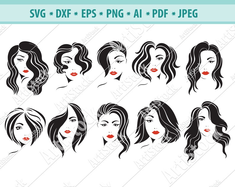 Femme visage svg bundle, Femme fichier svg, Fille SVG instantanément ...