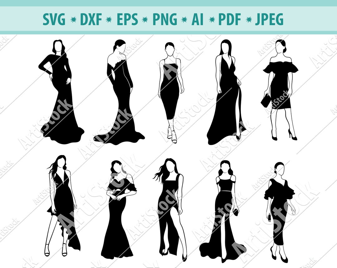 Woman SVG, Lady SVG, Fashion Dresses, Girl Svg, Evening Dress Png ...