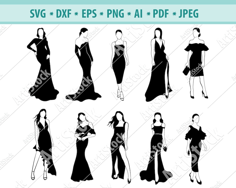 Woman SVG, Lady SVG, Fashion Dresses, Girl Svg, Evening Dress Png ...