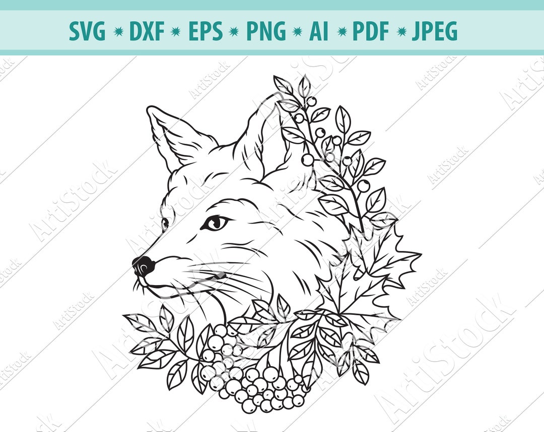 Fox Head Svg, Forest Fox Svg, Fall Wreath Svg, Fox With Fall Branch SVG ...