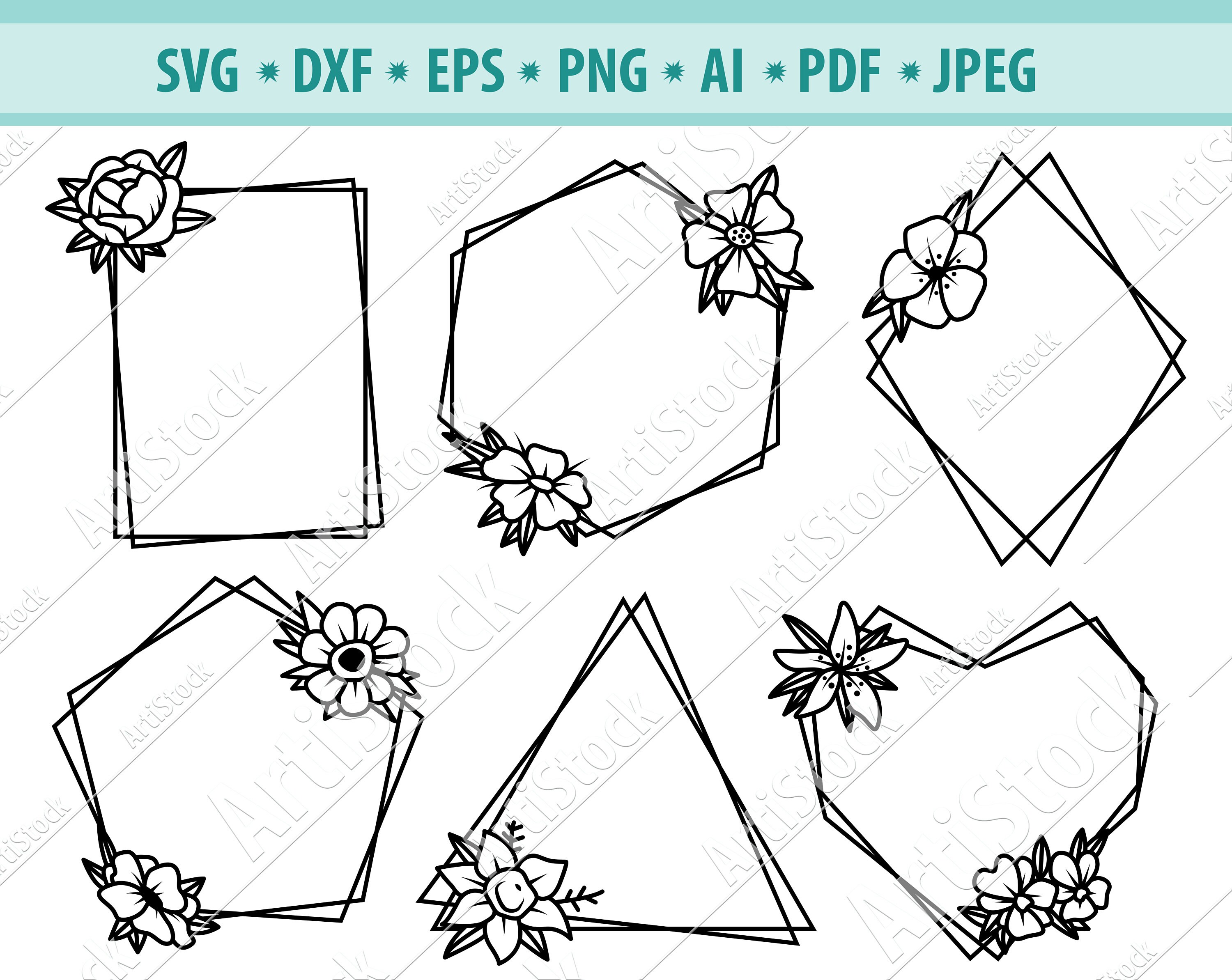 Flower Frame SVG file Frames Svg Flower Border SVG Square | Etsy