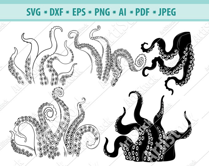 Octopus Tentacles Art Clipart SVG PNG JPEG Illustration for Junk ...
