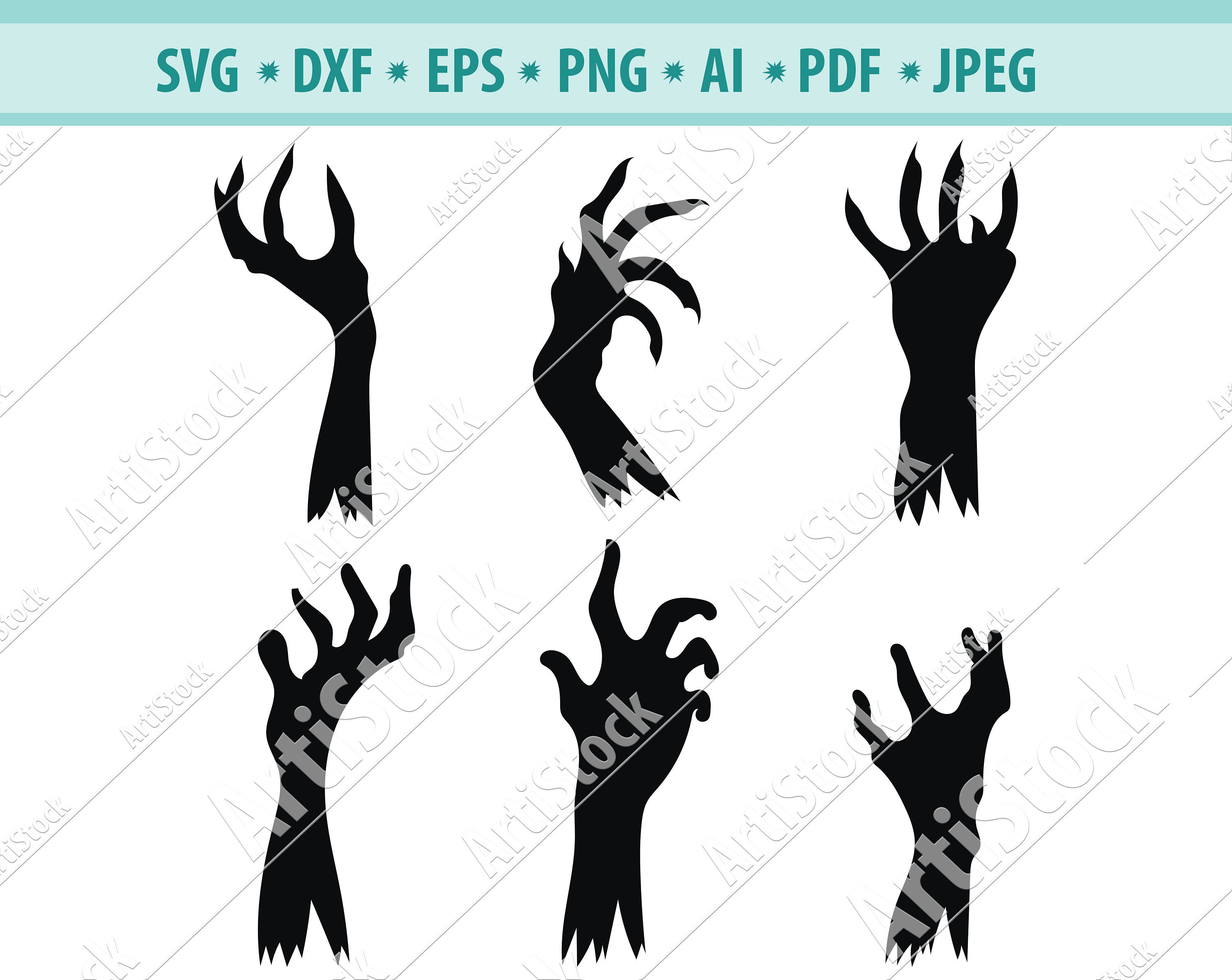 Halloween Zombie Hands SVG DXF PNG digital download files for | Etsy