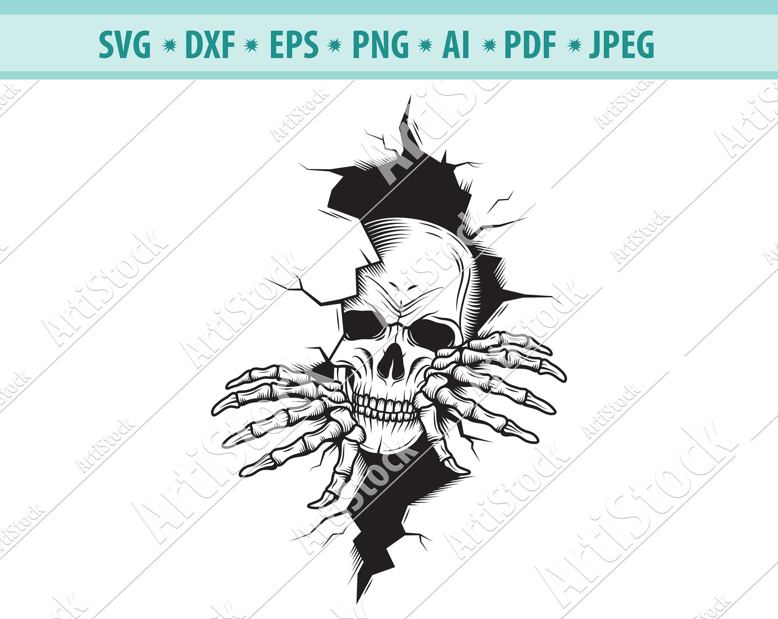 Peeking Skeleton Svg, Skeleton Breaking Through Wall Svg, Skeleton Head ...