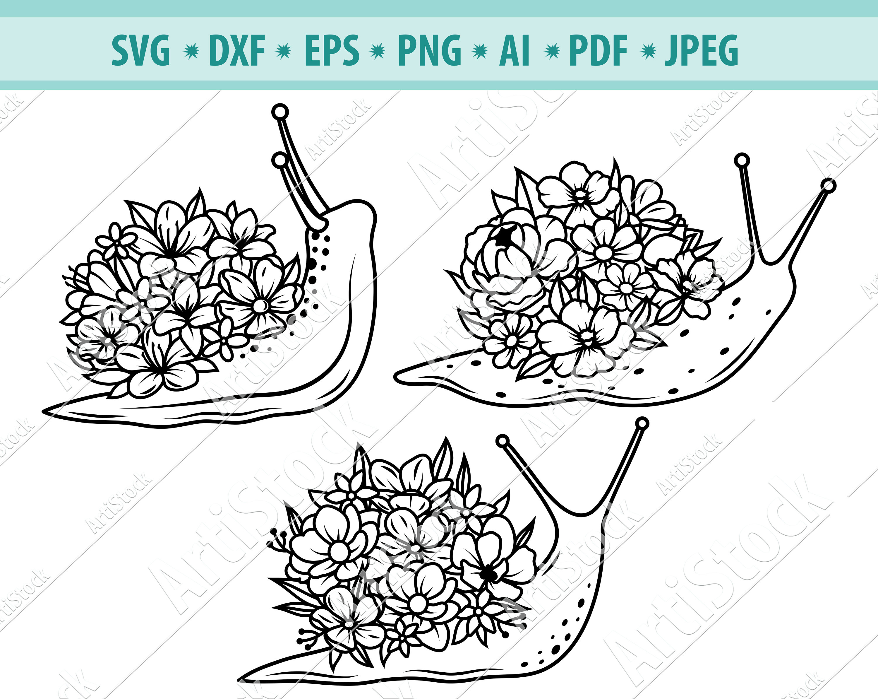 Snails SVG File Slugs SVG Flower Snail Svg Garden Insects | Etsy