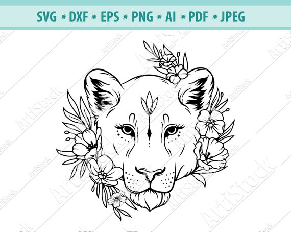 Cabeza de leona SVG León Flor Svg Gato salvaje Svg Silueta | Etsy México