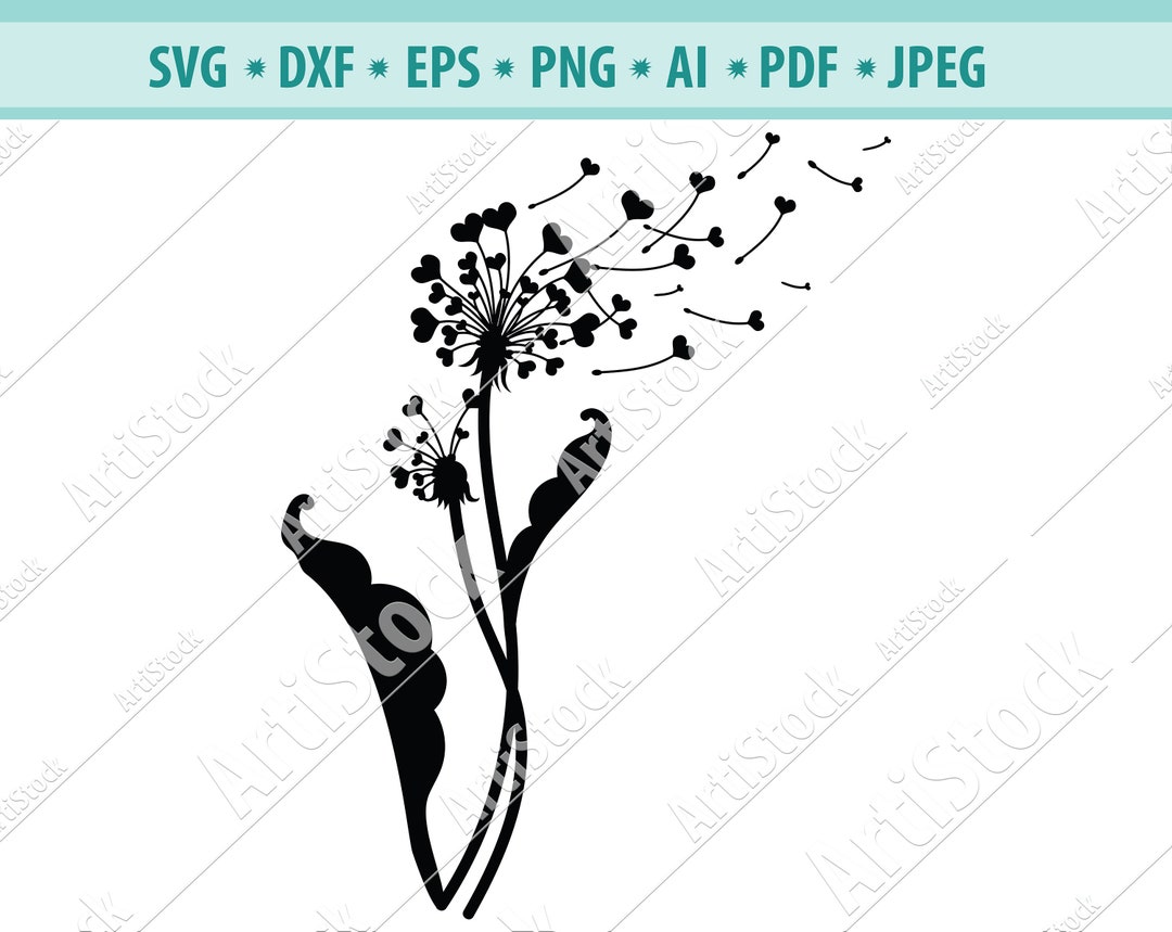 Dandelion With Heart SVG Digital Cut File, Dandelion Flower Svg, EPS ...