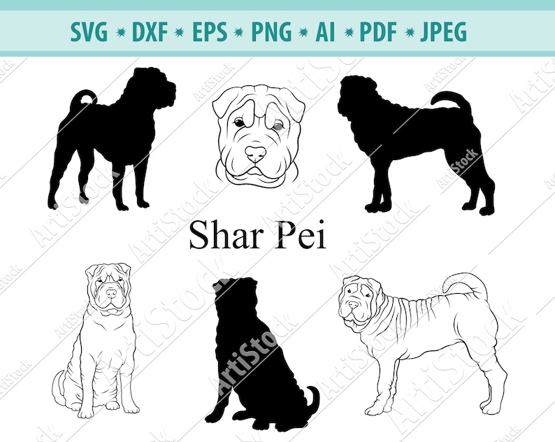 Shar Pei SVG Shar Pei Silhouettes Dog Breeds SVG Chinese | Etsy