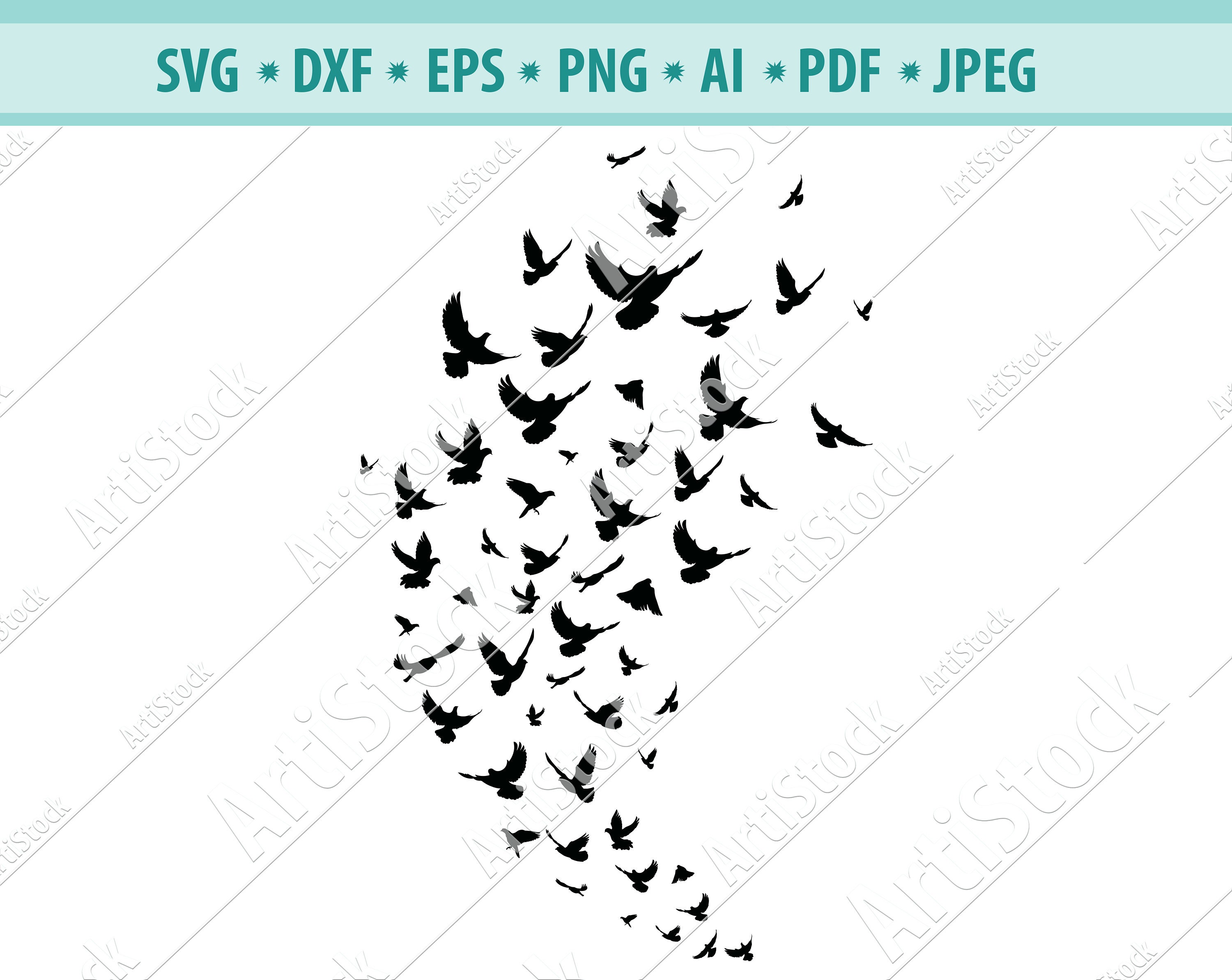 Flock of Birds SVG Vector Silhouette of Birds SVG Flying - Etsy