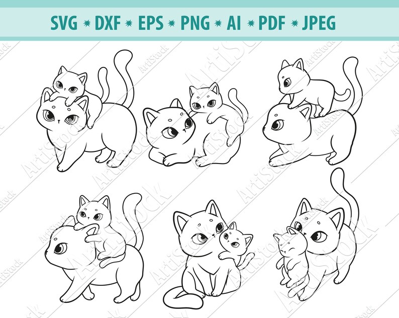 Cute Cats Svg Mother and Baby Kitten Svg Cats Clipart - Etsy