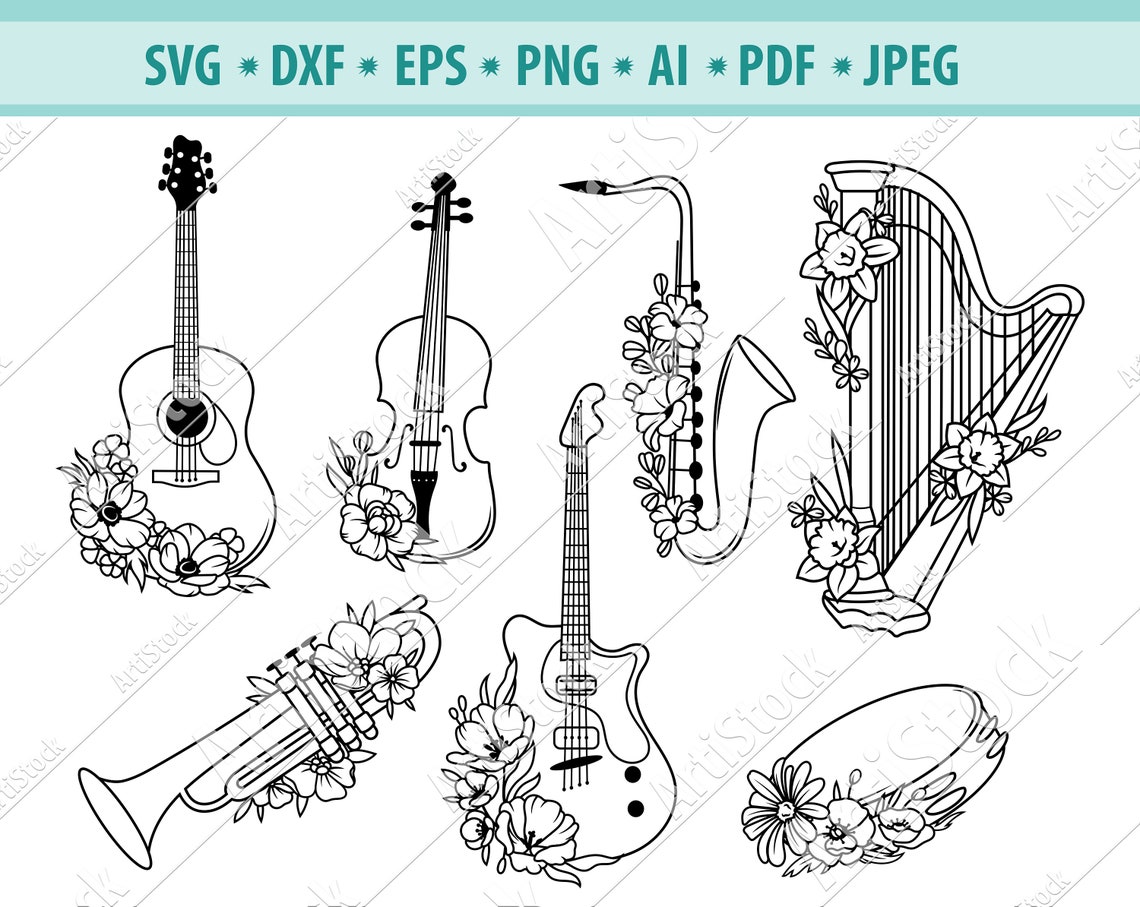 Musical Instruments Svg, Flower Musical Instrument Svg, Stringed ...