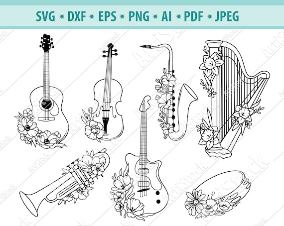 Musical Instruments Svg Flower Musical Instrument Svg - Etsy
