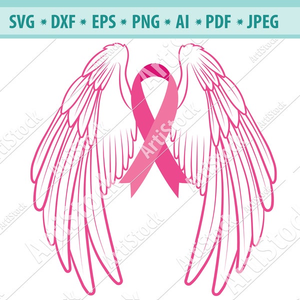 Angel Wings With Cancer Ribbon Svg - Etsy