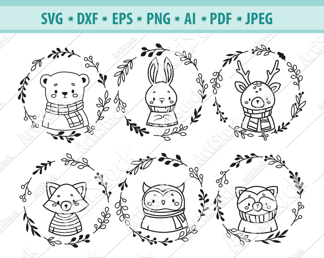 Herbst Tiere Svg, Weihnachtskranz Svg, Tiere mit Blumenkranz Svg ...