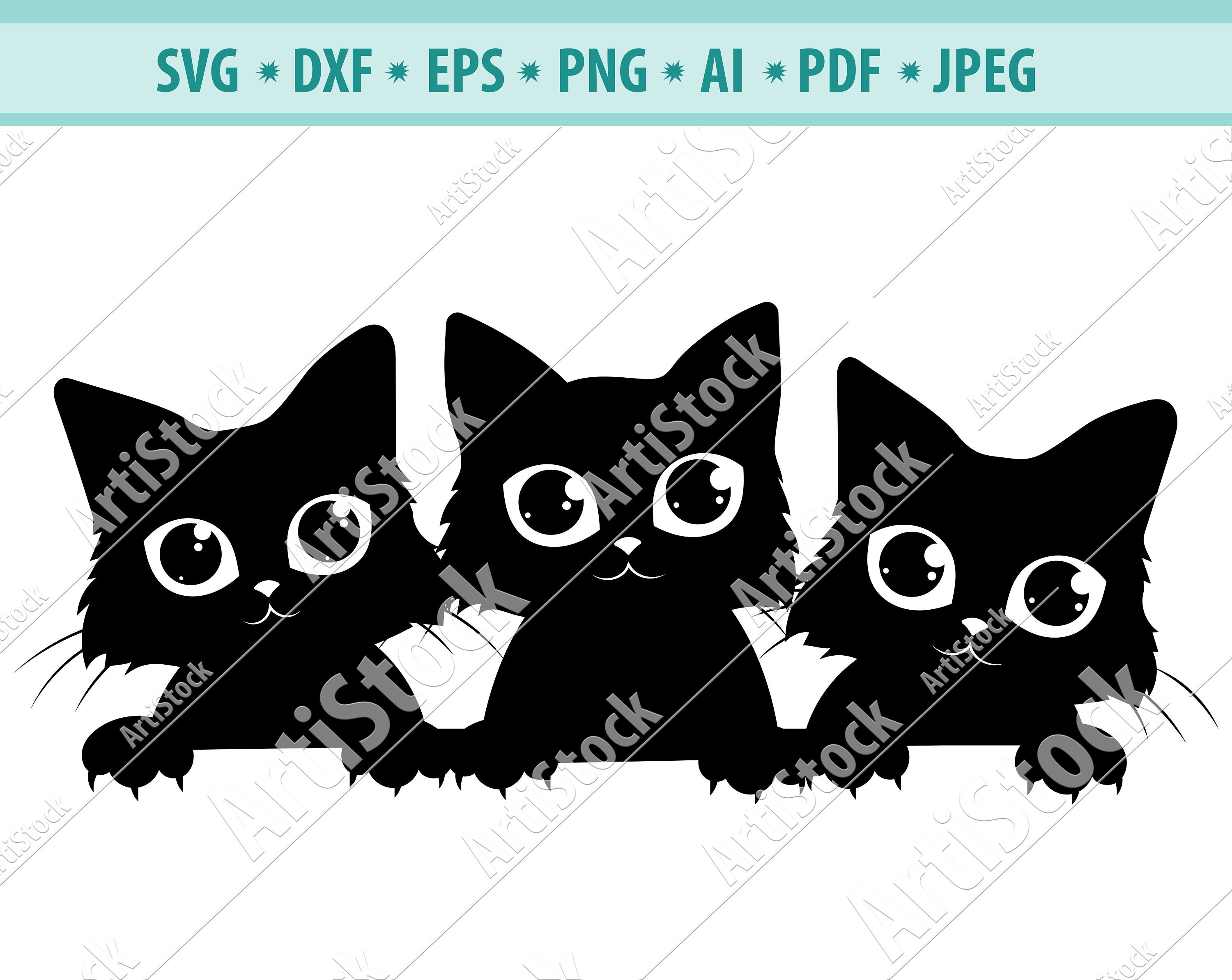 SVG 3 Cats Peeking Silly Kitty Cut File Black Cats Watching - Etsy