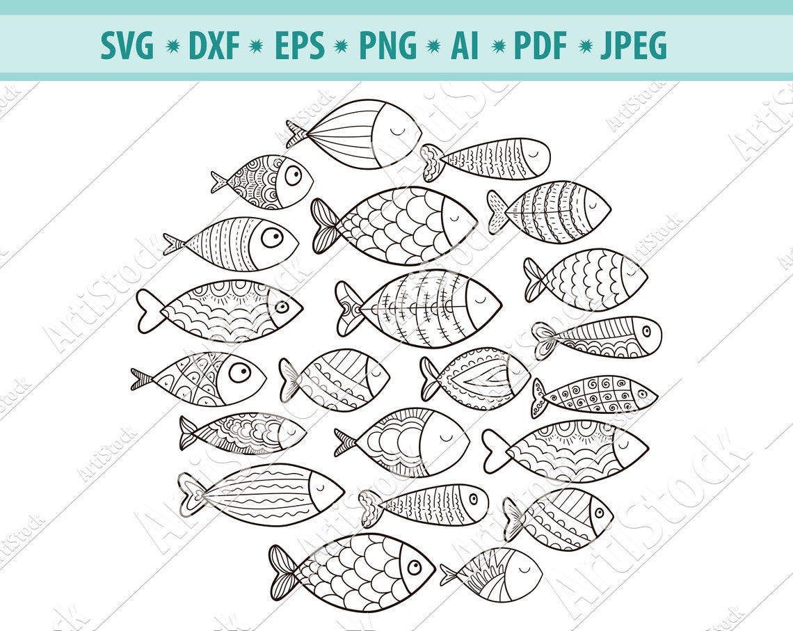 Fish SVG DXF PNG School of Fish Svg Fish Pattern Svg Fishes | Etsy