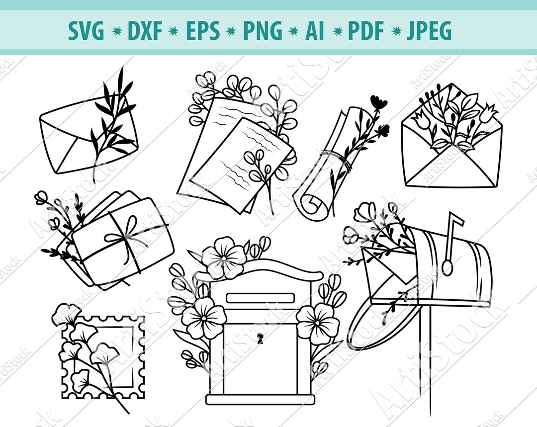 Postal Supplies Svg, Mail Box Svg, Vintage Postage Items Svg, Flower ...