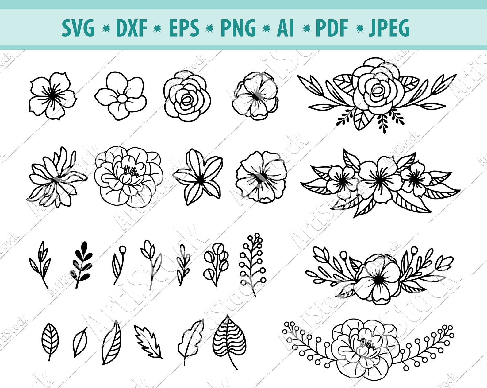 Flower SVG Files Flower Border Svg Floral SVG Files Flower - Etsy