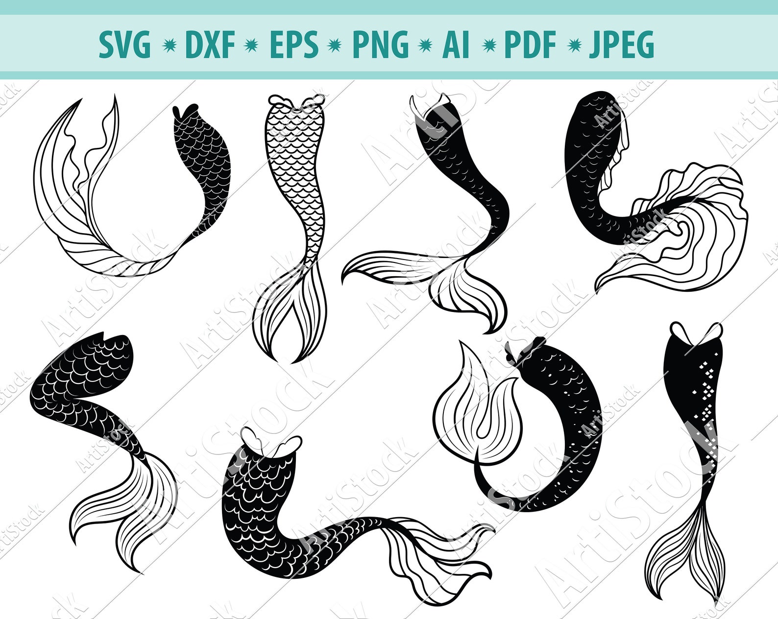 Sirena Svg, Colas de sirena svg, eps, dxf, png cutfiles para Cricut ...
