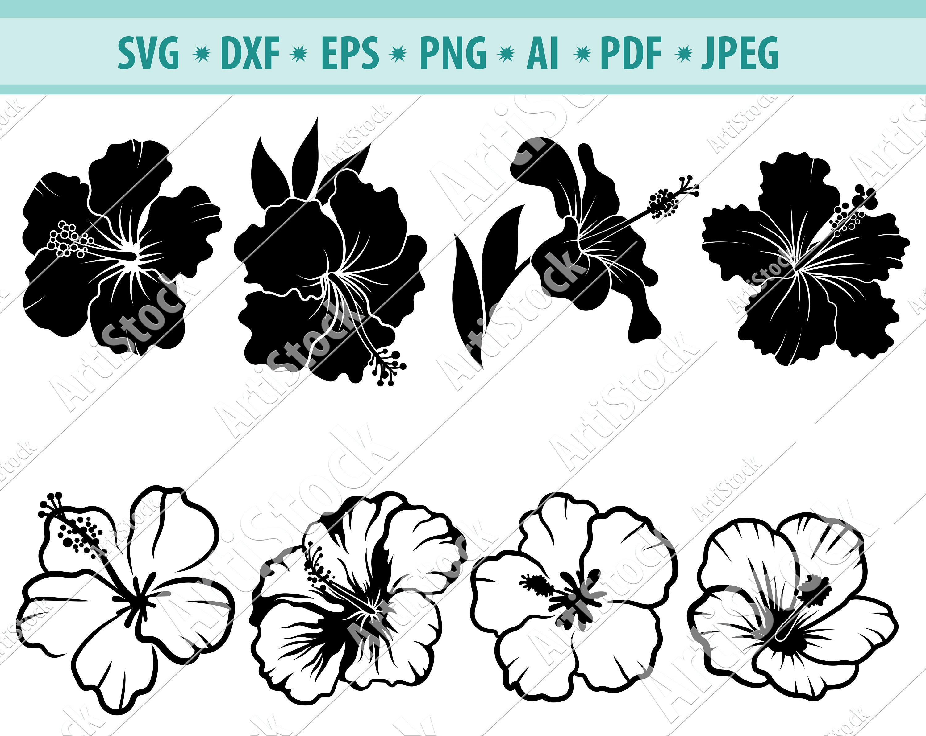 Hibiscus Svg file Hibiscus clipart Hawaiian flower Flower | Etsy