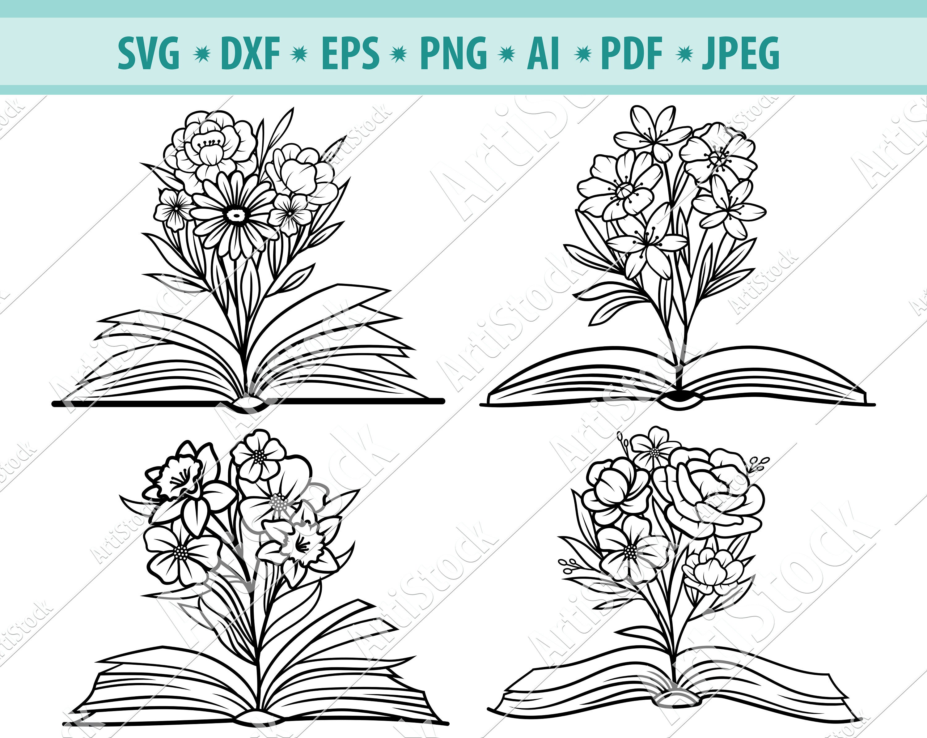 Book With Flowers Svg Book Lover Svg Reading Svg Book Svg - Etsy
