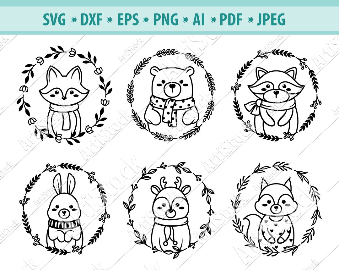 Autumn Animals Svg, Holiday Wreath Svg, Animal Clipart, Animals With ...