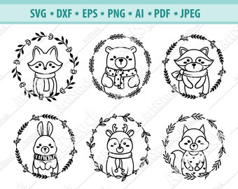 Autumn Animals Svg Holiday Wreath Svg Animal Clipart - Etsy