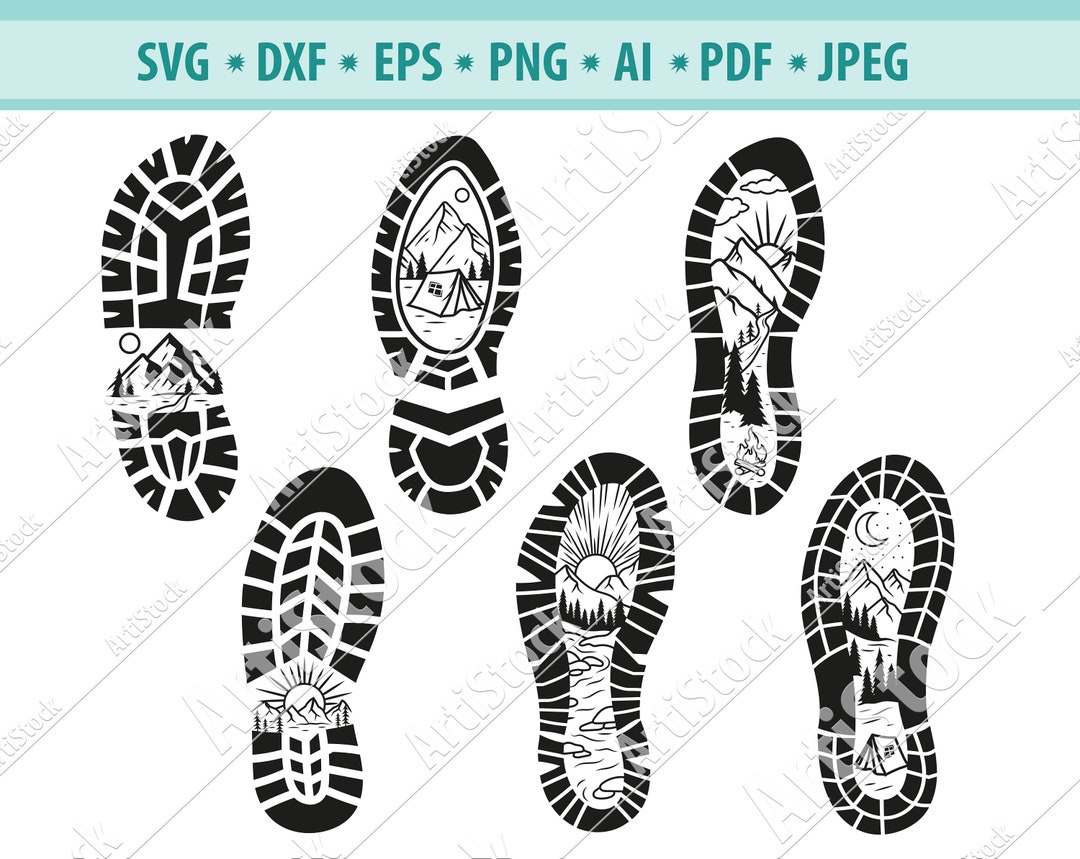 Shoeprints Svg, Footprint With Landscape Svg, Shoe Bottom and Nature ...