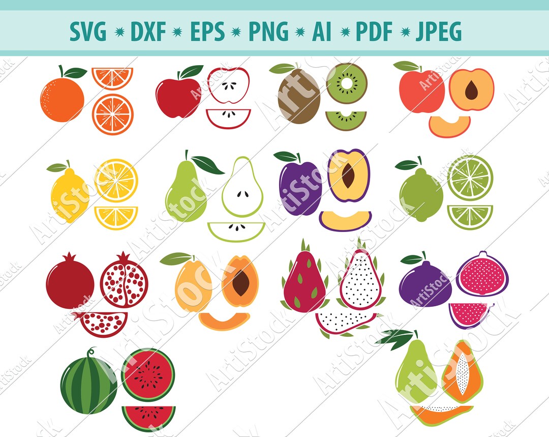 Fruits Bundle Svg, Dxf, Png, Lemon Svg, Kiwi, Granatapfel, Feigen ...
