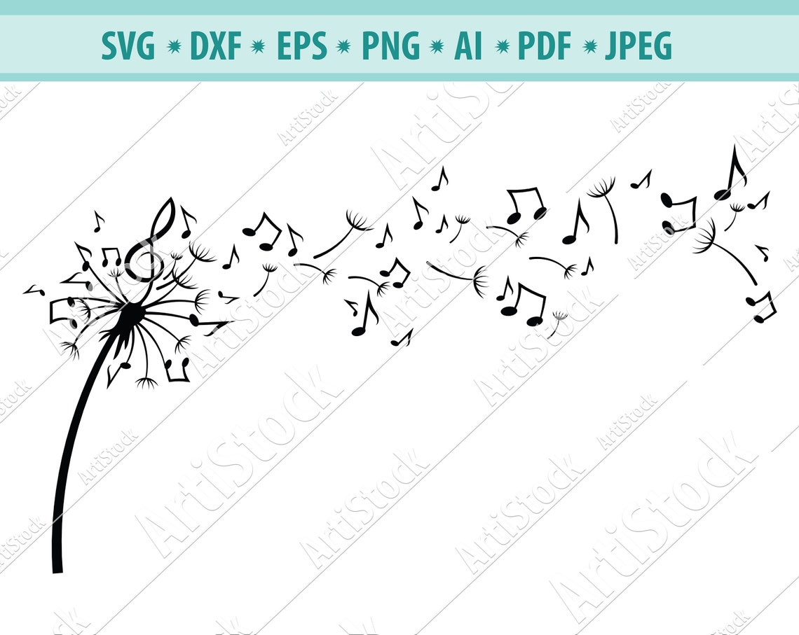 Dandelion With Notes SVG, Music Svg, Notes Svg, Dandelion Flower Svg ...