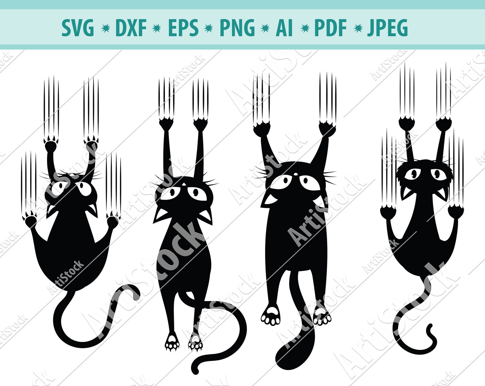 Funny Cat, Screeching Cat, Falling Cat, Black Cat, Clip Art Icon ...