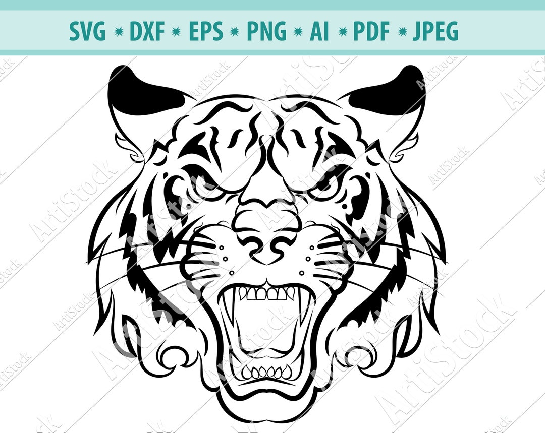 Tiger Face, Tiger SVG, Head of a Tiger Clipart, File Cutting, DXF, EPS ...