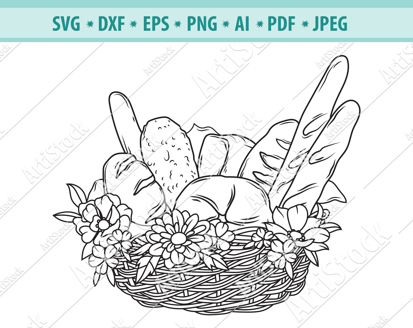 Flower Bread Basket Svg, Bakery Svg, Bread Svg, Floral Pastry Svg ...