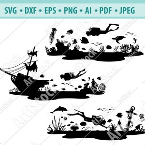 Sea Scene Svg Undersea With Fish Svg Corals Reef Svg | Etsy