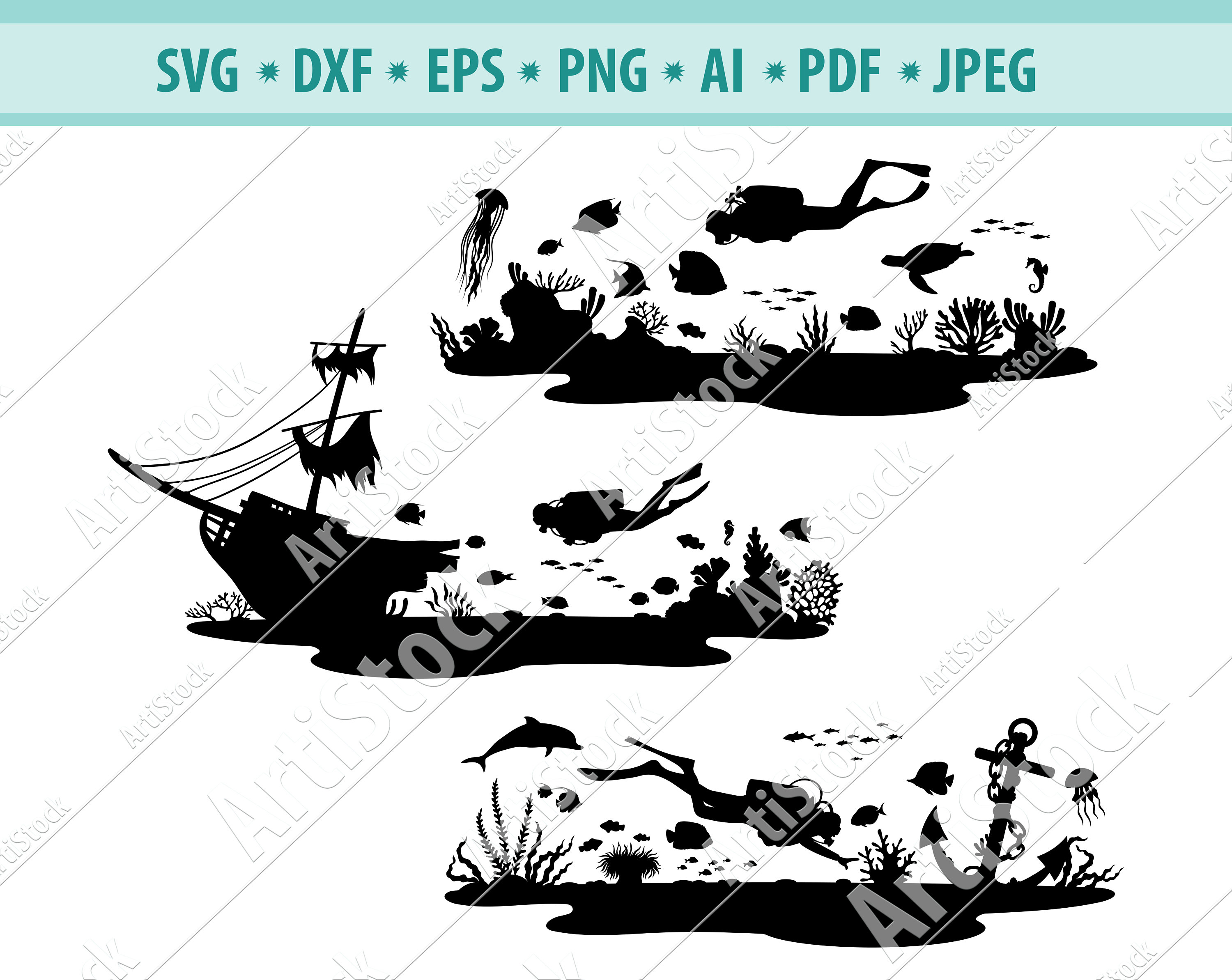 Sea scene Svg Undersea with fish Svg Corals reef Svg | Etsy