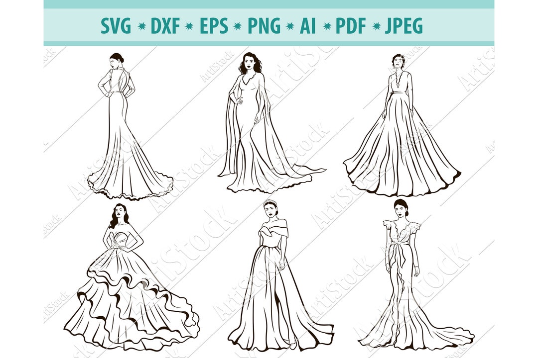 Woman in Dress Svg, Wedding Dress Svg, Wedding Svg, Bride Clipart ...