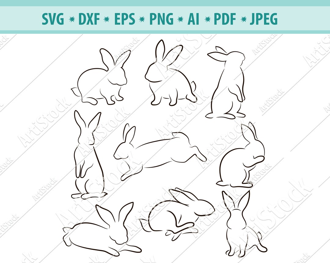 Rabbit SVG, Bunny Outline SVG, Rabbit Clipart Svg, Easter Bunnies Svg ...