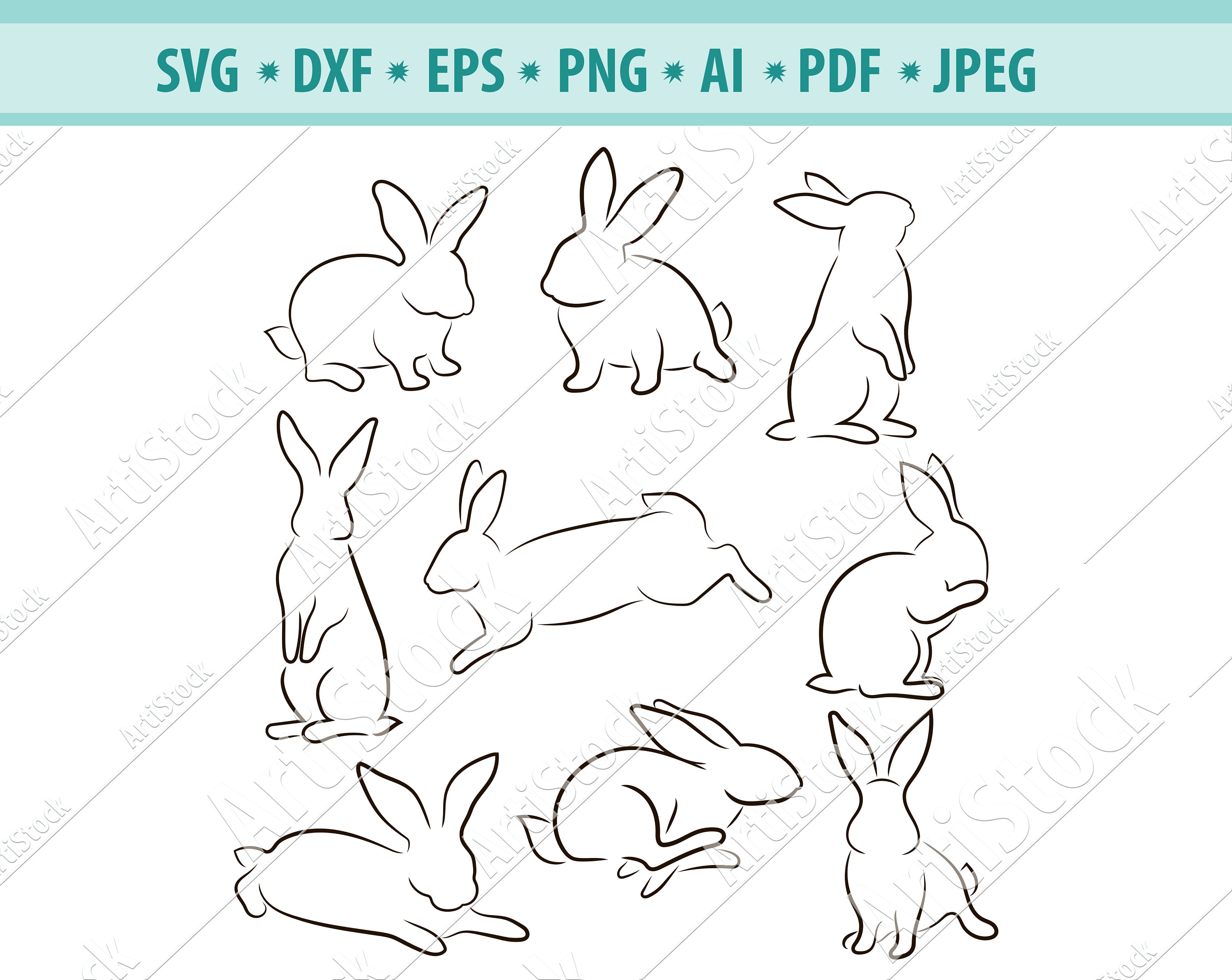 Rabbit SVG Bunny Outline SVG Rabbit Clipart Svg Easter | Etsy