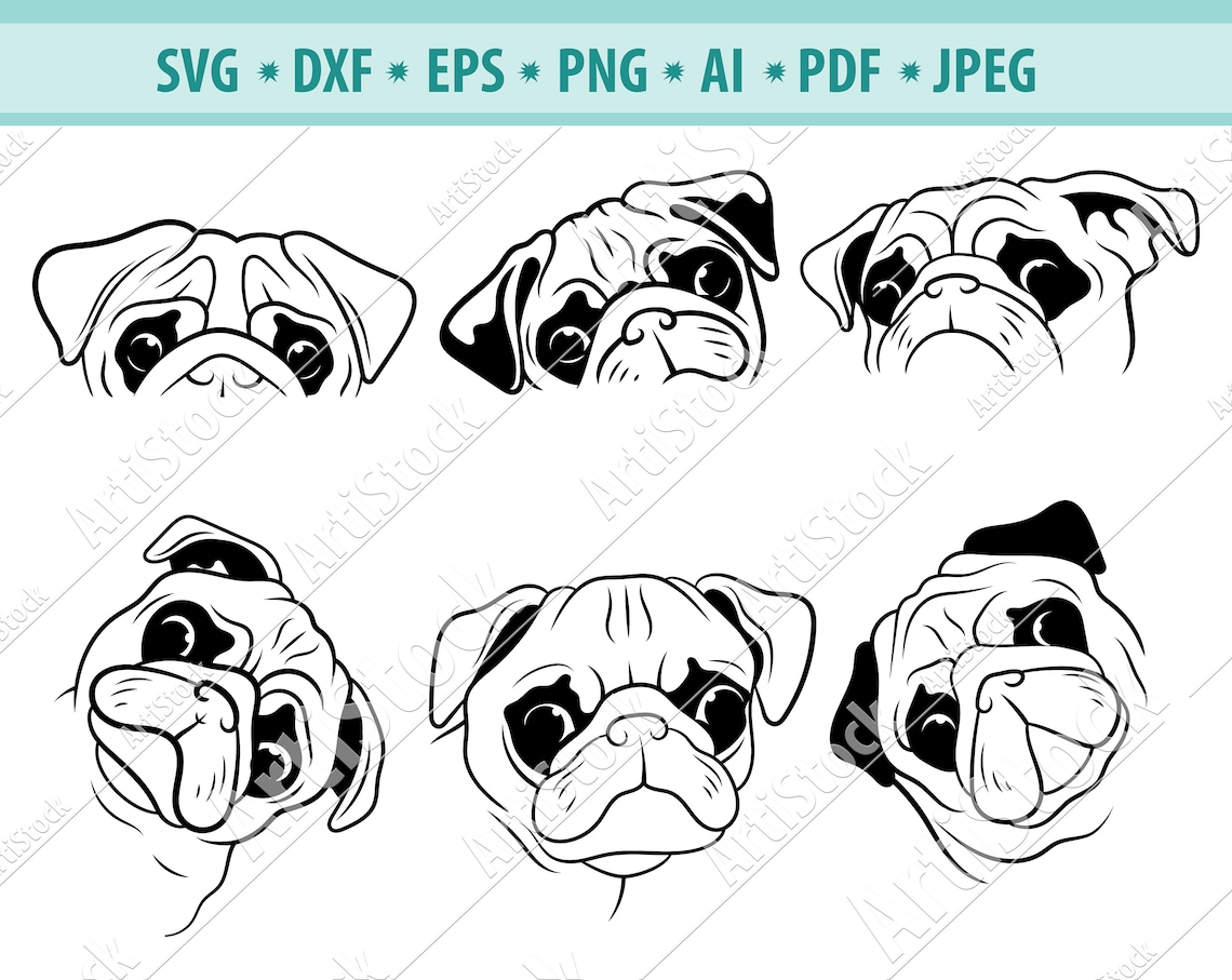 Pug Svg Pug Face Svg Pug Face Vector Pug Heads Svg Peeking - Etsy