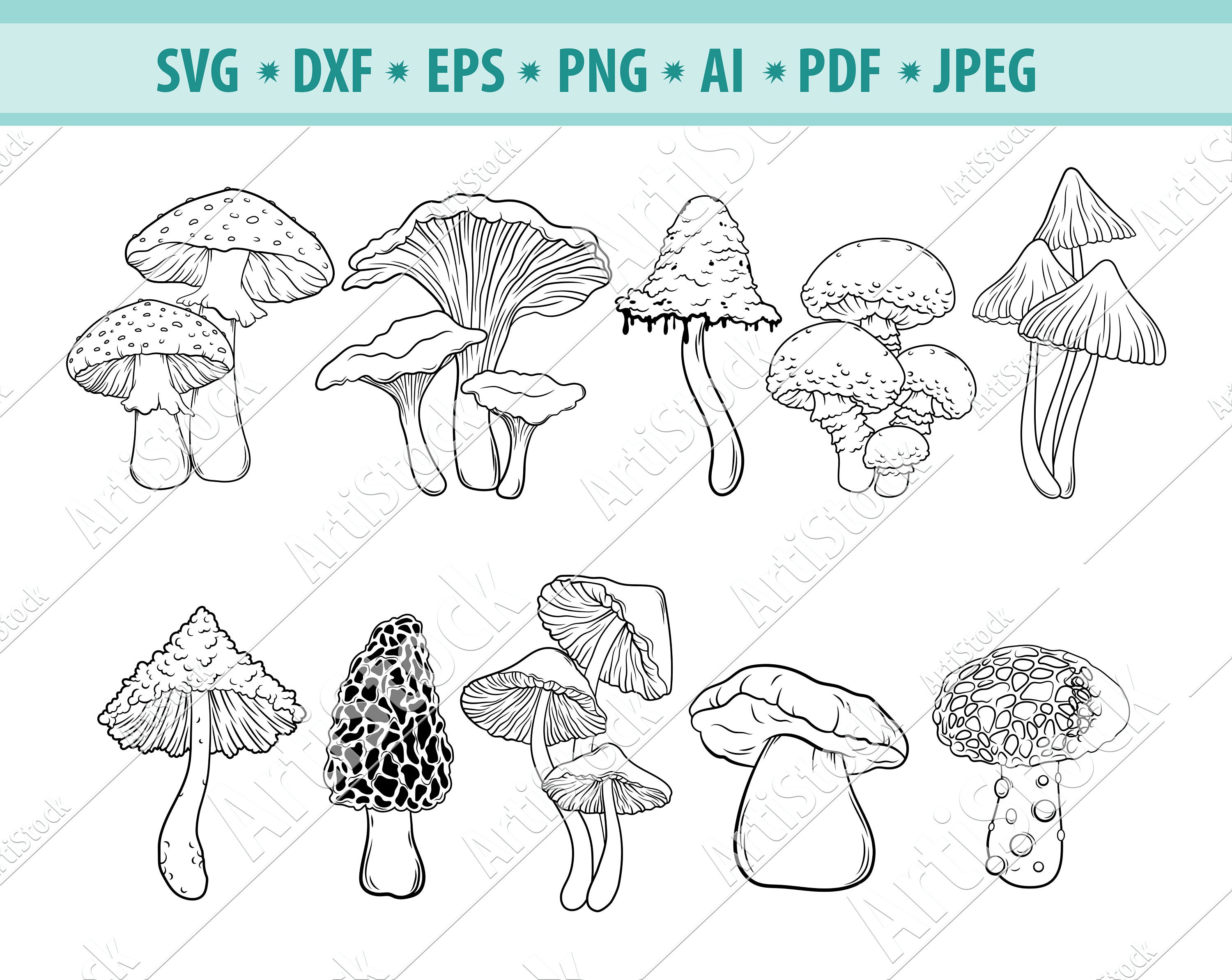 Mushrooms SVG File Mushroom Clipart Mushrooms Files for | Etsy
