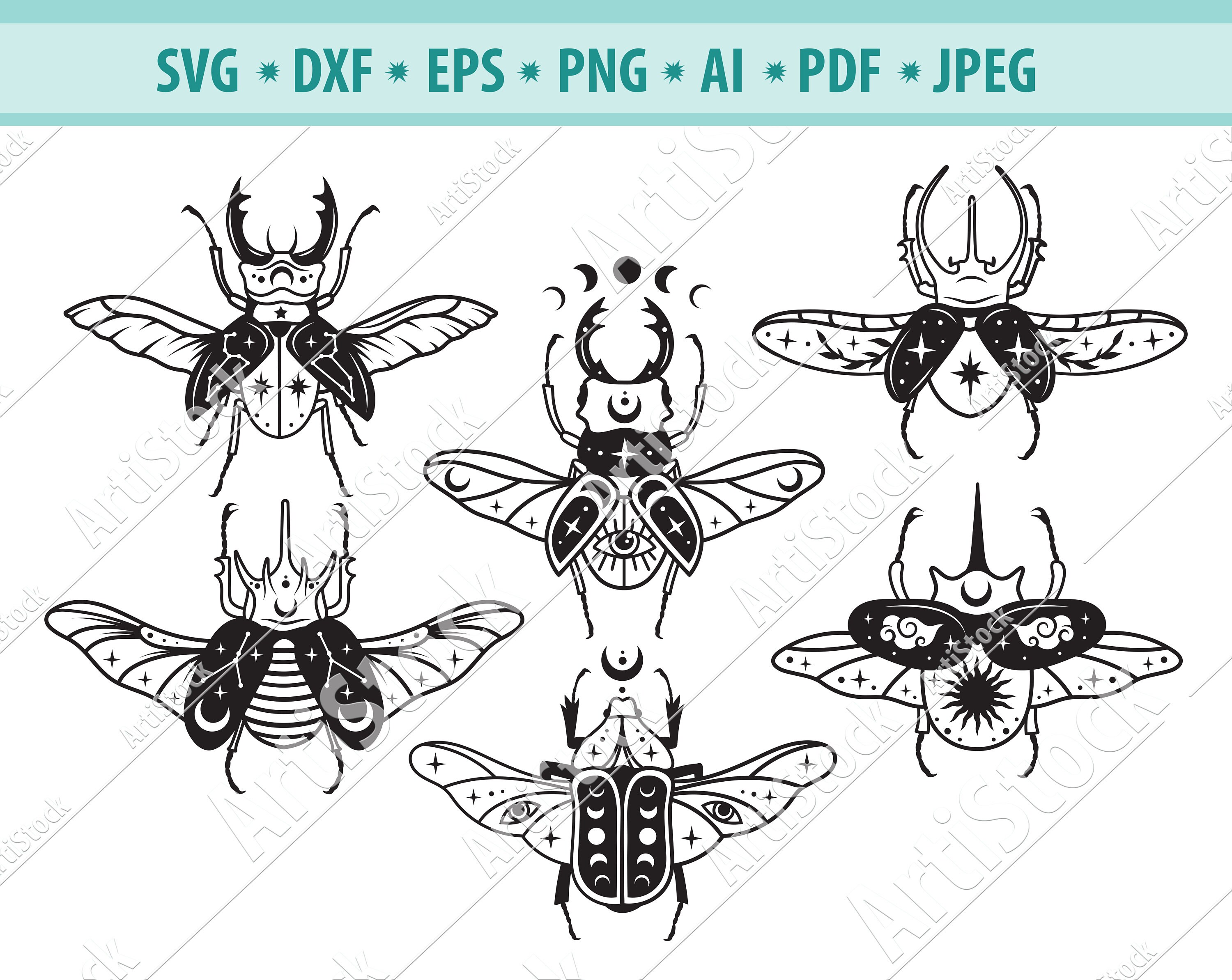 Stag Beetle Svg Celestial Beetle Svg Scarab Svg Spooky - Etsy