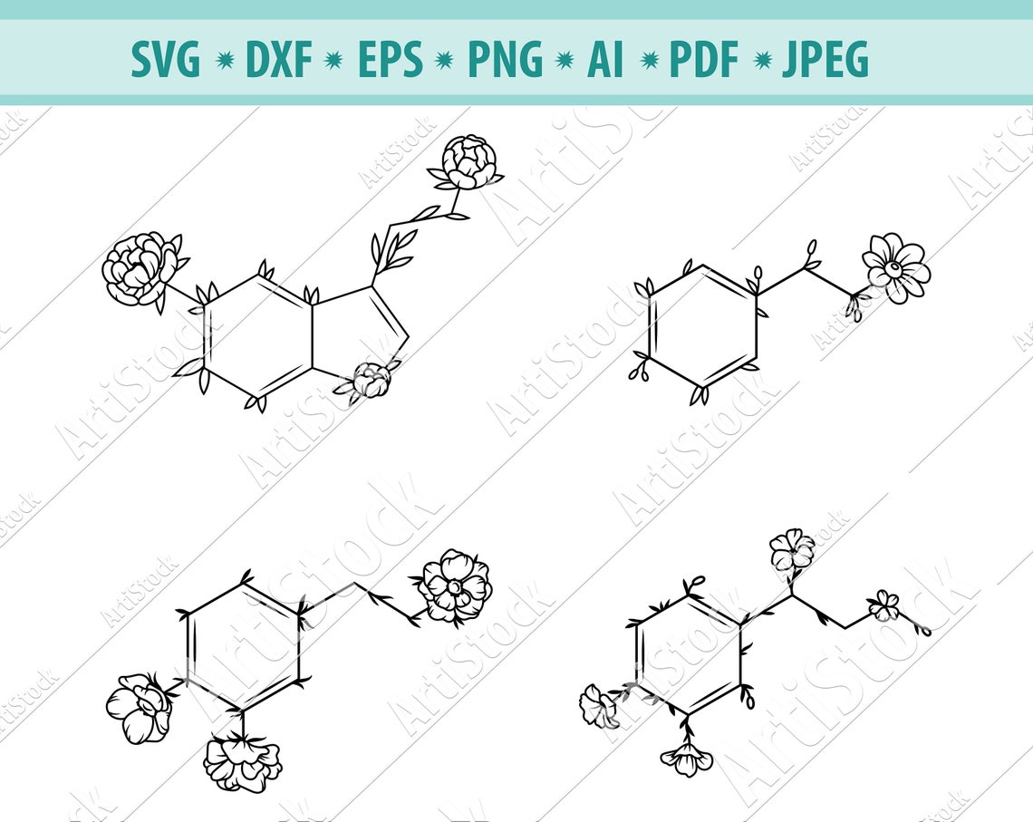 Chemical Structure Svg, Floral Serotonin Svg, Flower Dopamine Svg ...