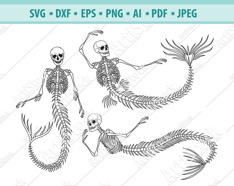 Skeleton Mermaid Svg, Gothic Mermaid Svg, Sea Monster Svg, Mystic ...