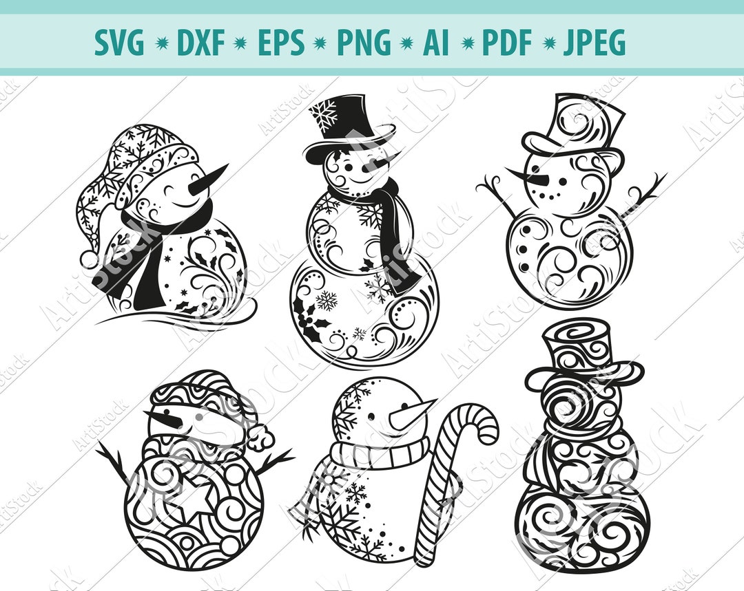 Snowman Svg, Swirly Snowman Svg, Flourish Snowman Svg, Christmas Svg ...